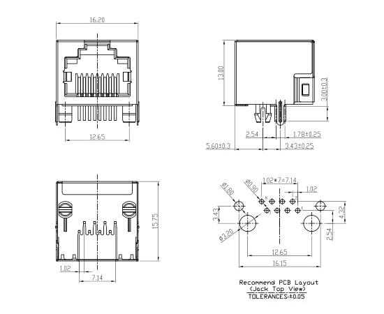 90 導かれるなしの程度 RJ45 のコネクター、RJ45 モジュラー ジャック保護される 1 つ x 1 つの Emi タブ